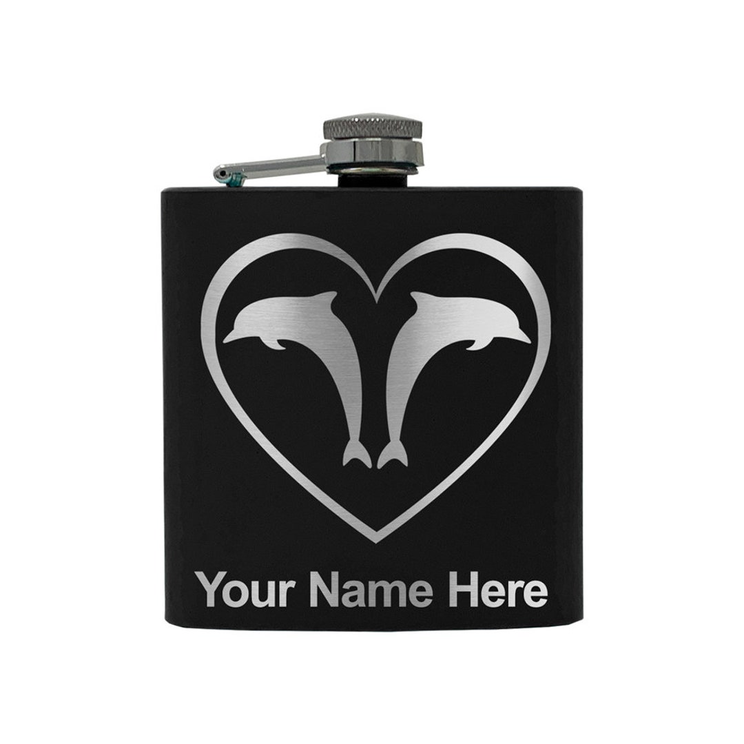 6oz Stainless Steel Flask, Dolphin Heart, Personalized Engraving ...