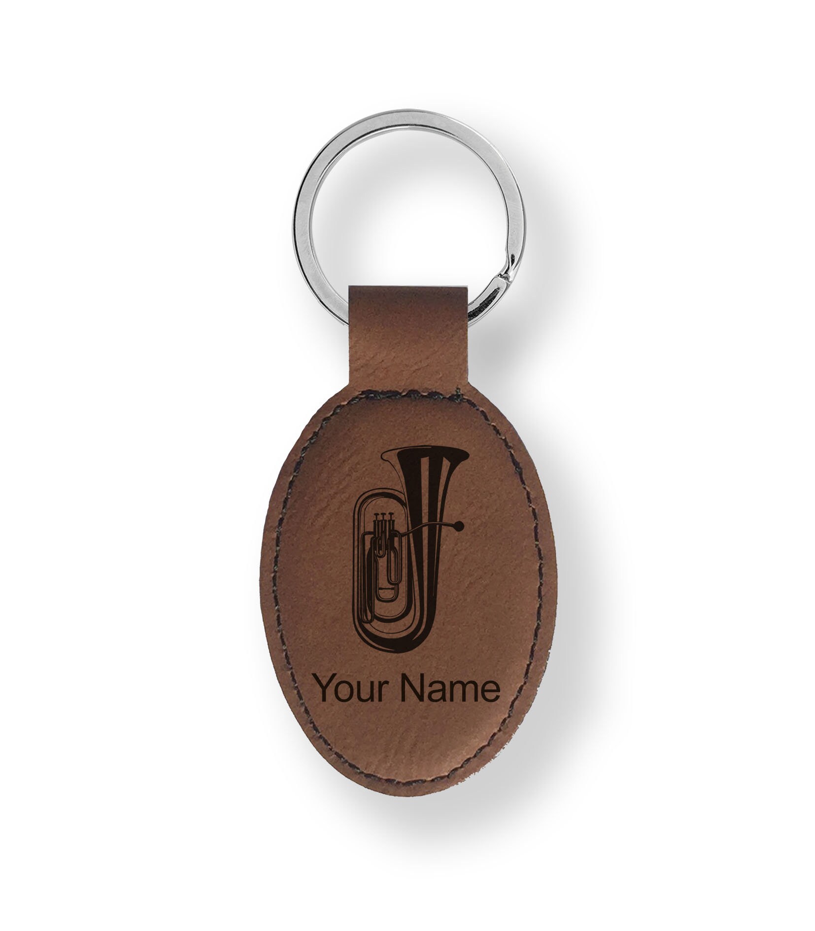 Faux Leather Oval KeychainTuba Personalized Engraving | Etsy