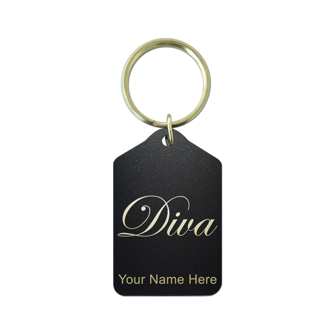 Black Metal Keychain, Diva, Personalized Engraving Included - Etsy