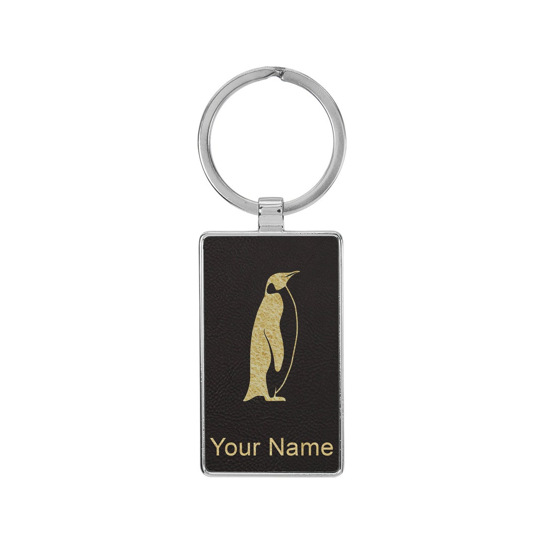 Rectangle Metal Frame Keychain, Penguin, Personalized Engraving ...