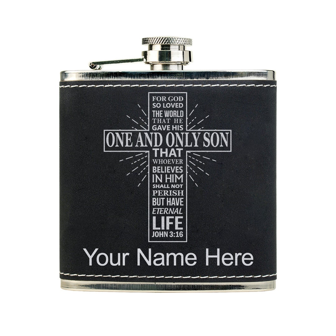 Faux Leather Flask, Bible Verse John 3-16, Personalized Engraving ...