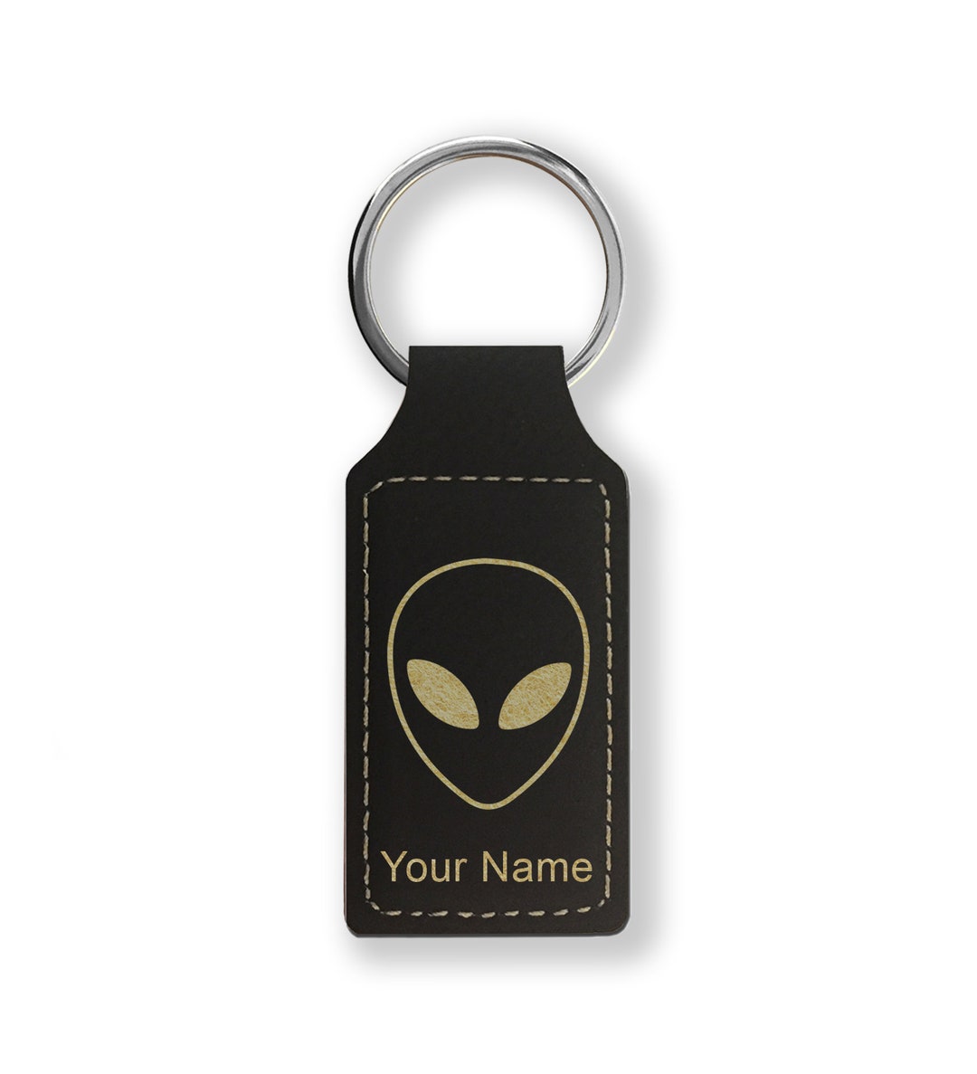 Faux Leather Rectangle Keychain, alien Head, Personalized Engraving ...