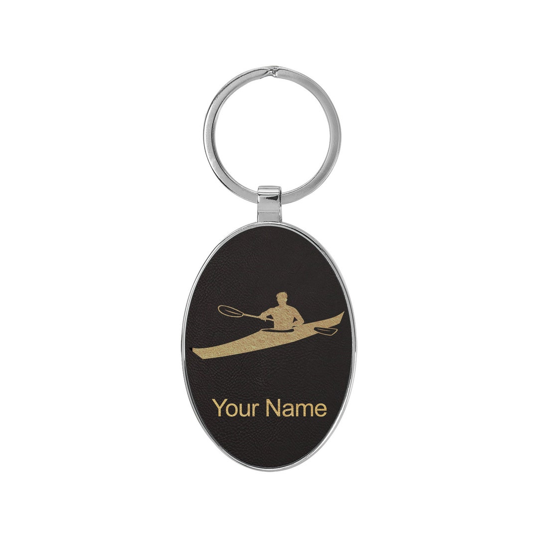 Oval Metal Frame Keychain, Kayak Man, Personalized Engraving Included ...