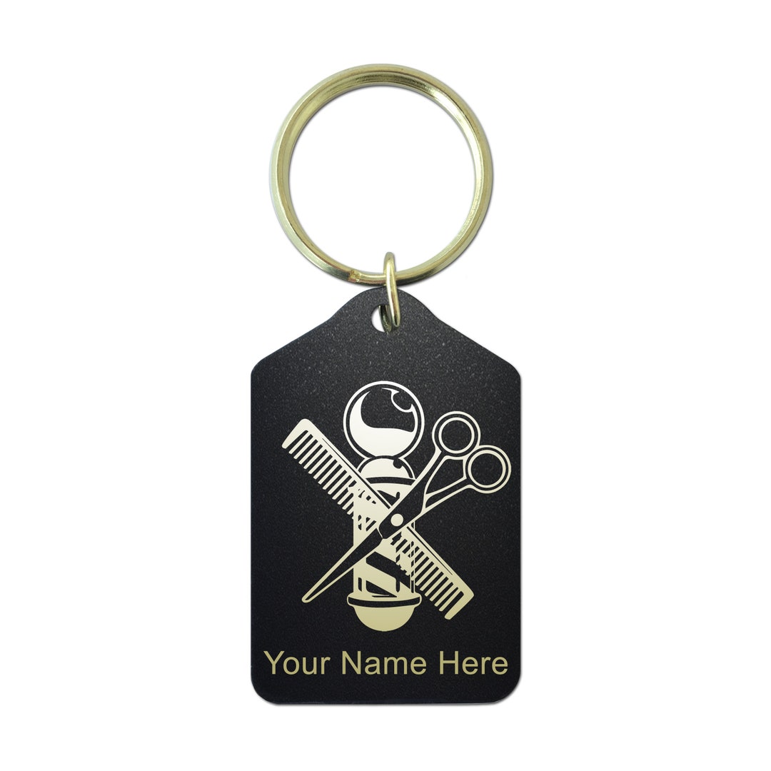 Black Metal Keychain, barber Shop Pole, Personalized Engraving Included ...
