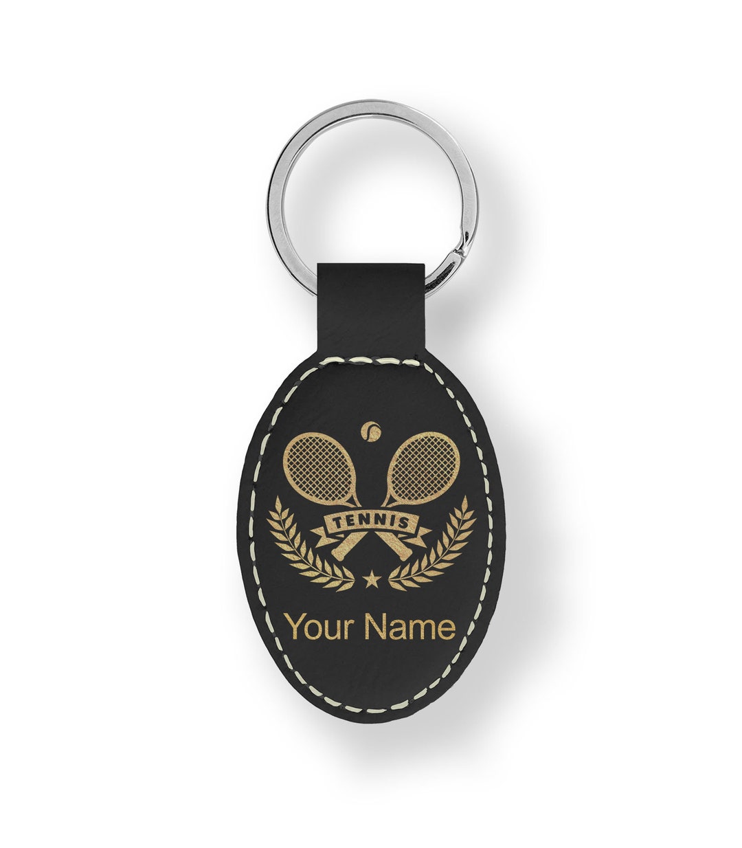 Faux Leather Oval Keychain, tennis Rackets, Personalized Engraving ...