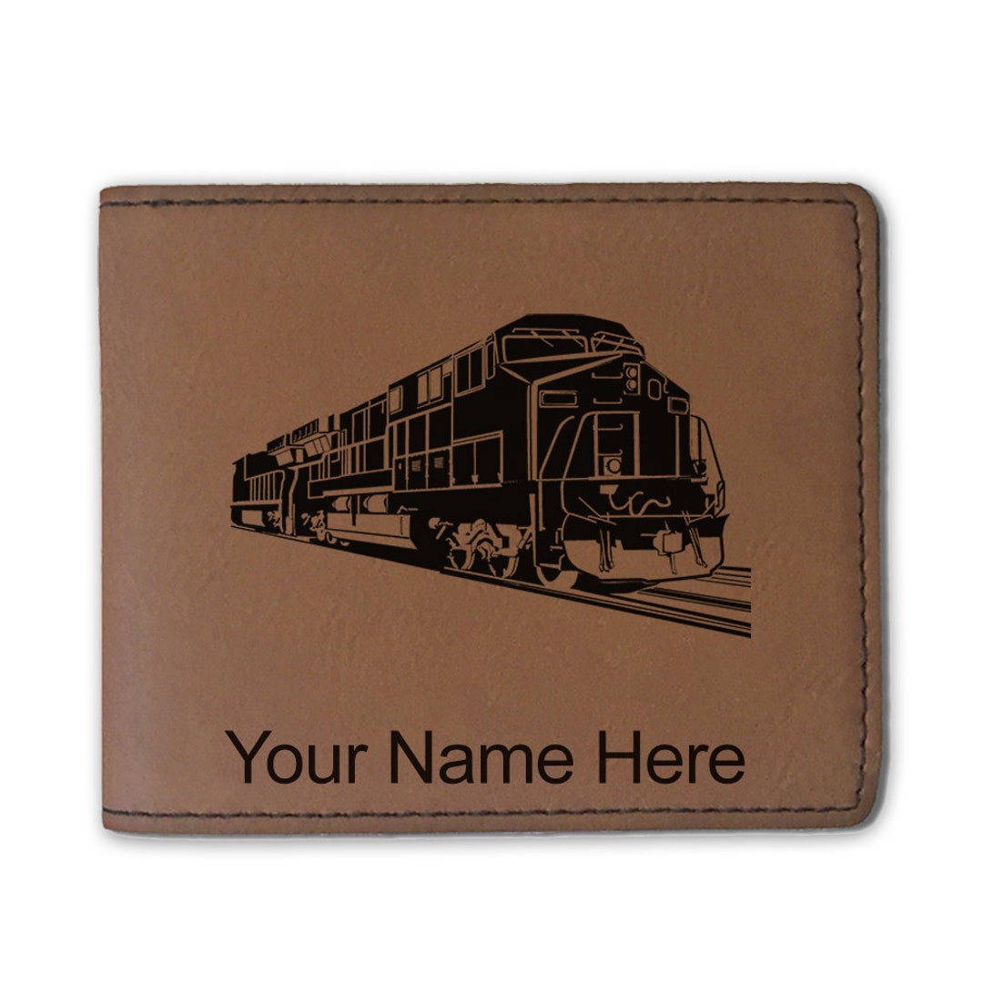 Faux Leather Bi-fold Wallet, freight Train, Personalized Engraving ...