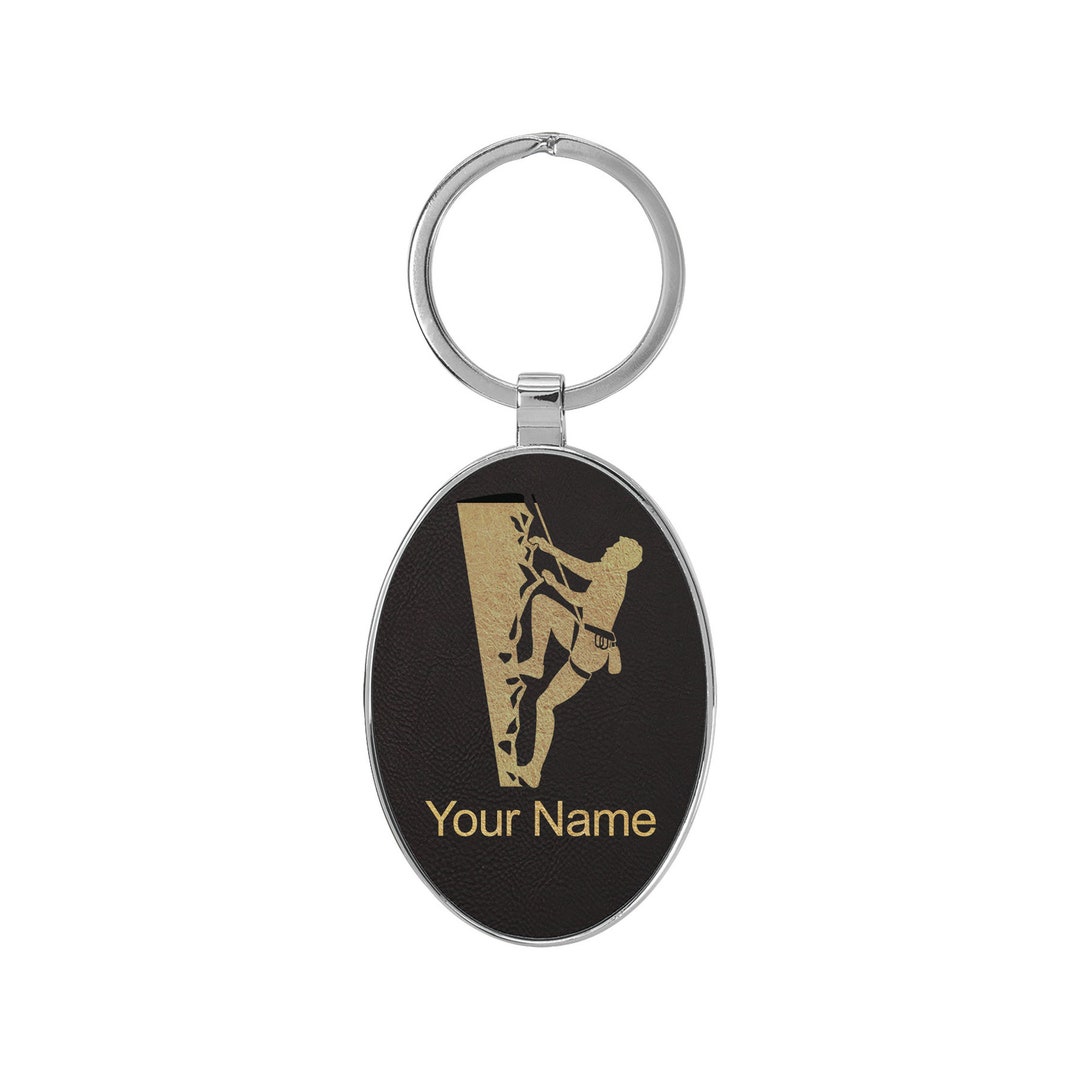 Oval Metal Frame Keychain, Rock Climber, Personalized Engraving ...