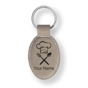 Faux Leather Oval Keychain, chef Hat, Personalized Engraving Included ...