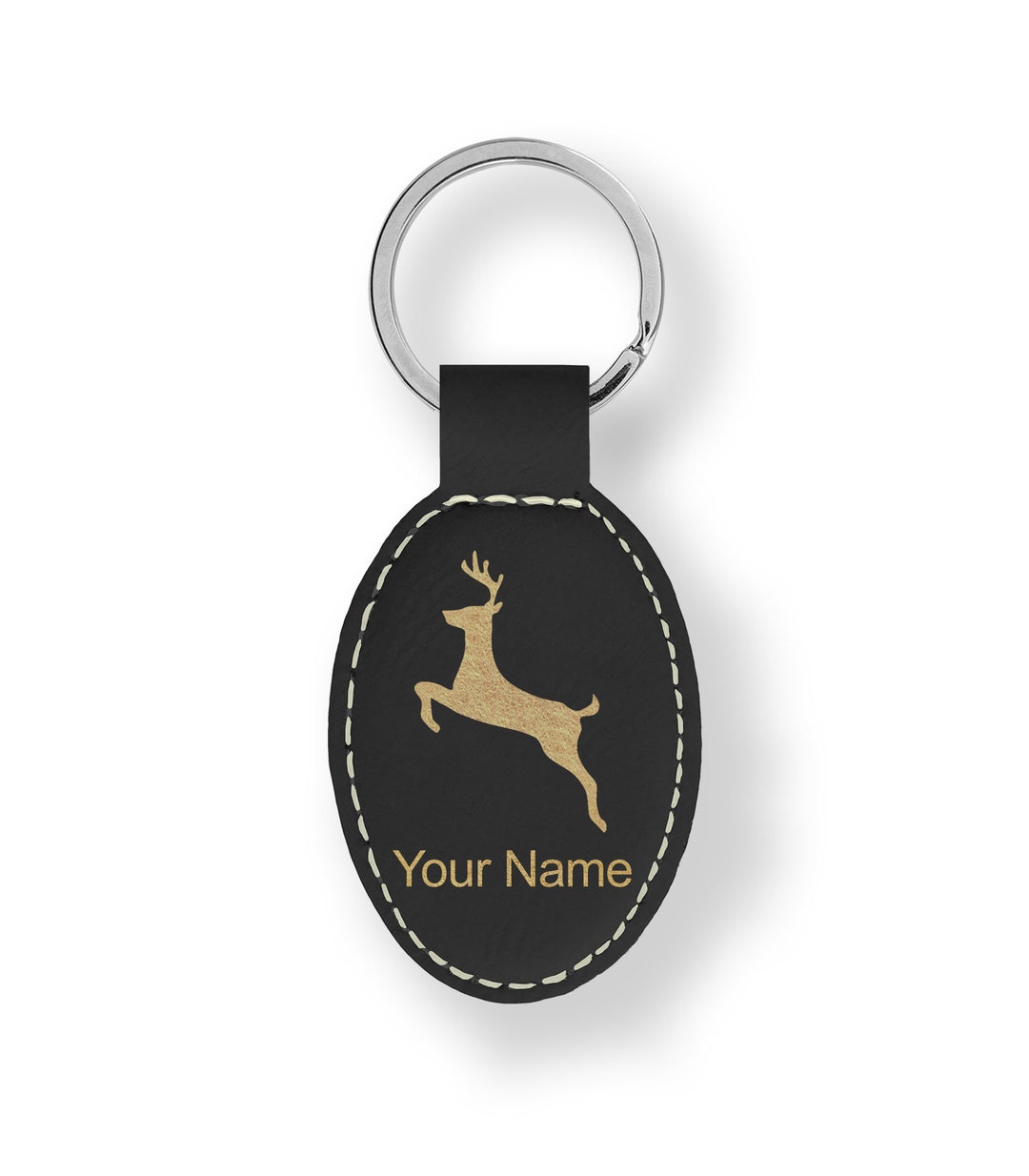 Faux Leather Oval Keychain, deer, Personalized Engraving Included - Etsy