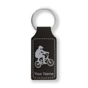 Faux Leather Rectangle Keychain, bmx Rider, Personalized Engraving ...