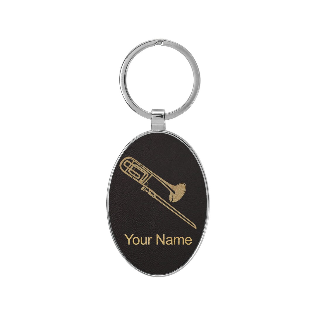Oval Metal Frame Keychain, Trombone, Personalized Engraving Included - Etsy