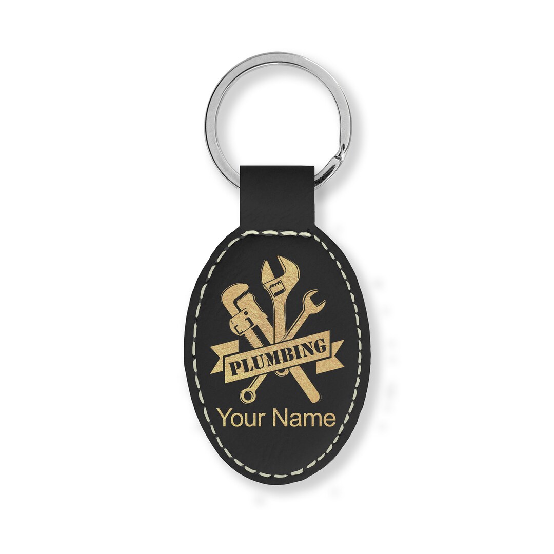 Faux Leather Oval Keychain, Plumbing, Personalized Engraving Included ...