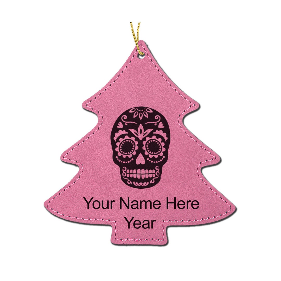 Lasergram Faux Leather Tree Shape Christmas Ornament, Day of the Dead ...
