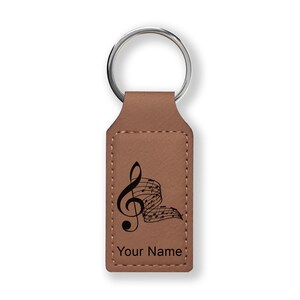 Faux Leather Rectangle Keychain, musical Notes, Personalized Engraving ...