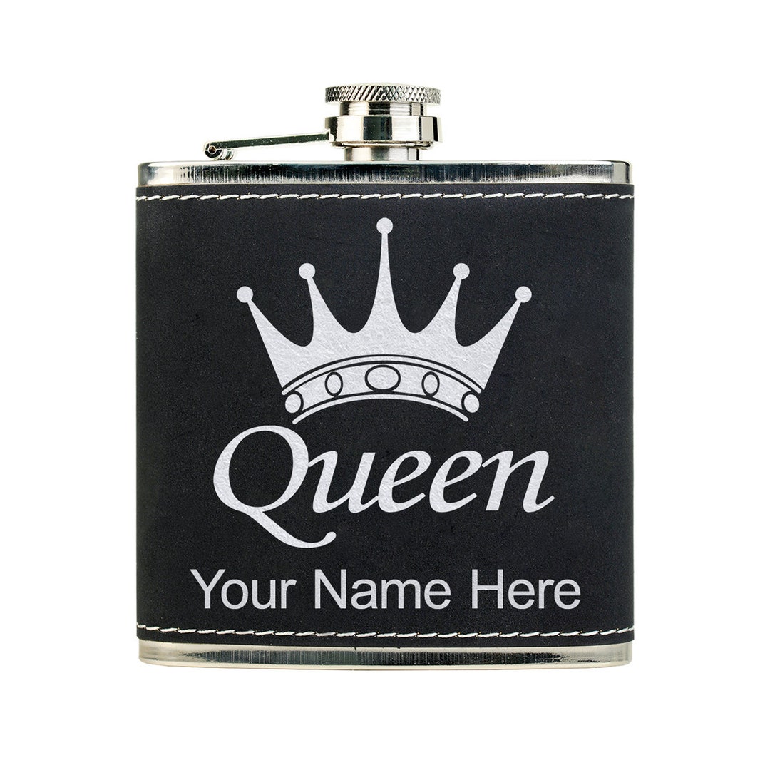 Faux Leather Flask, Queen Crown, Personalized Engraving Included - Etsy