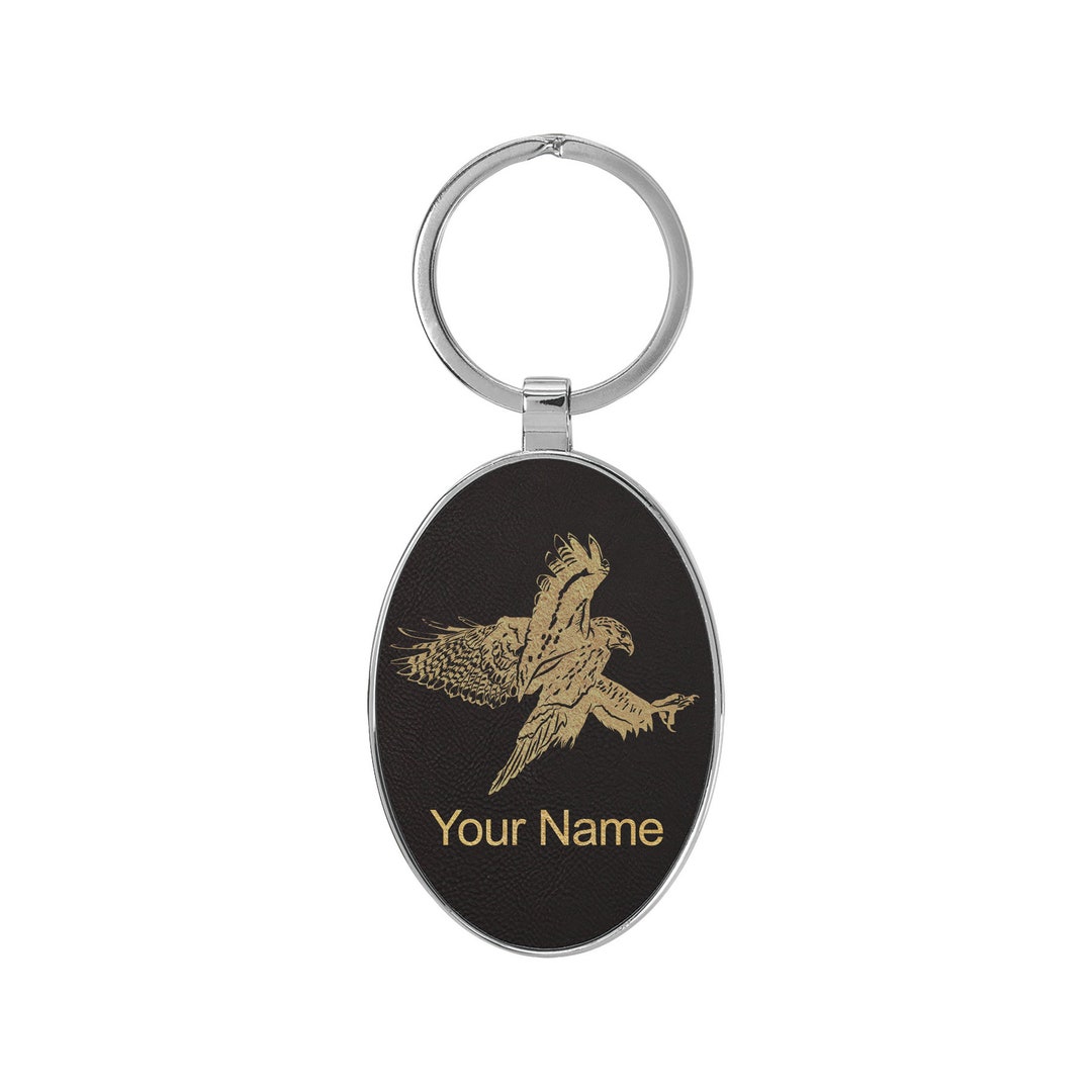 Oval Metal Frame Keychain, Hawk, Personalized Engraving Included - Etsy