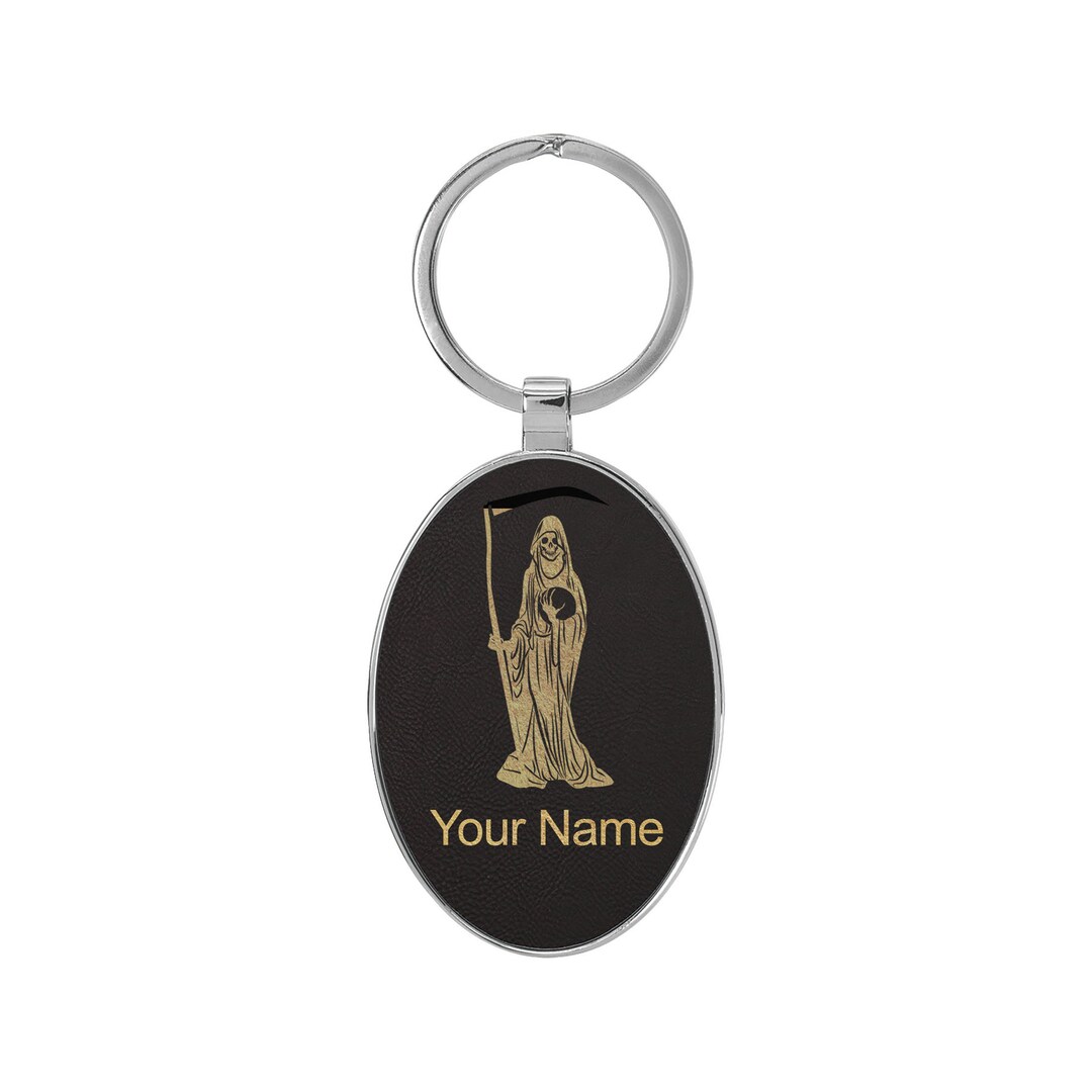 Oval Metal Frame Keychain, Santa Muerte, Personalized Engraving ...