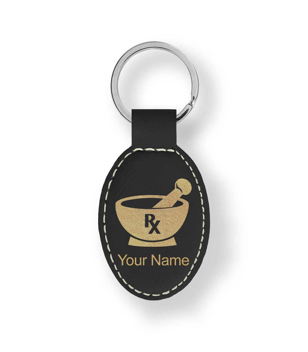 Faux Leather Oval Keychain, rx Pharmacy Symbol, Personalized Engraving ...