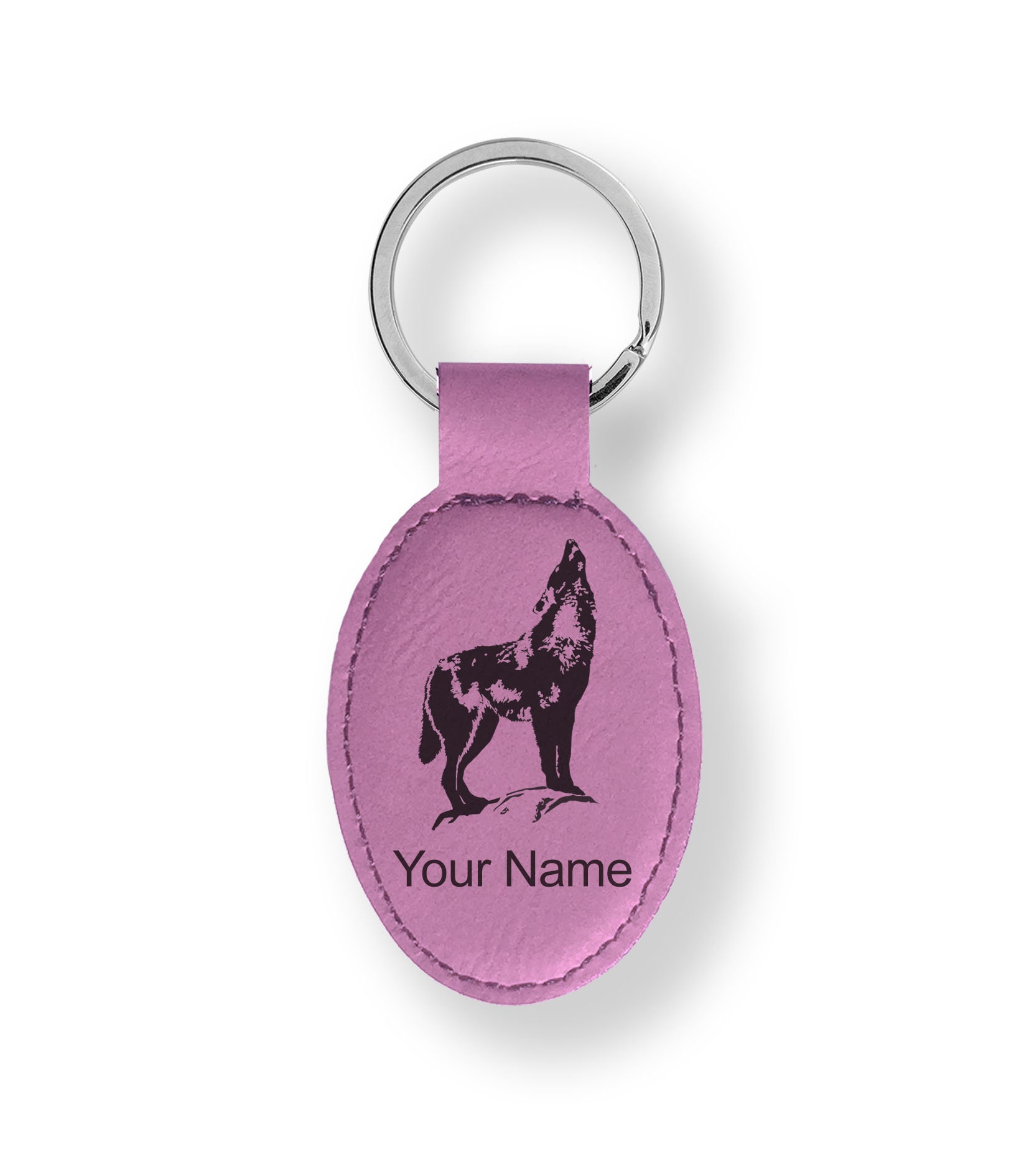 Faux Leather Oval Keychain, howling Wolf, Personalized Engraving ...