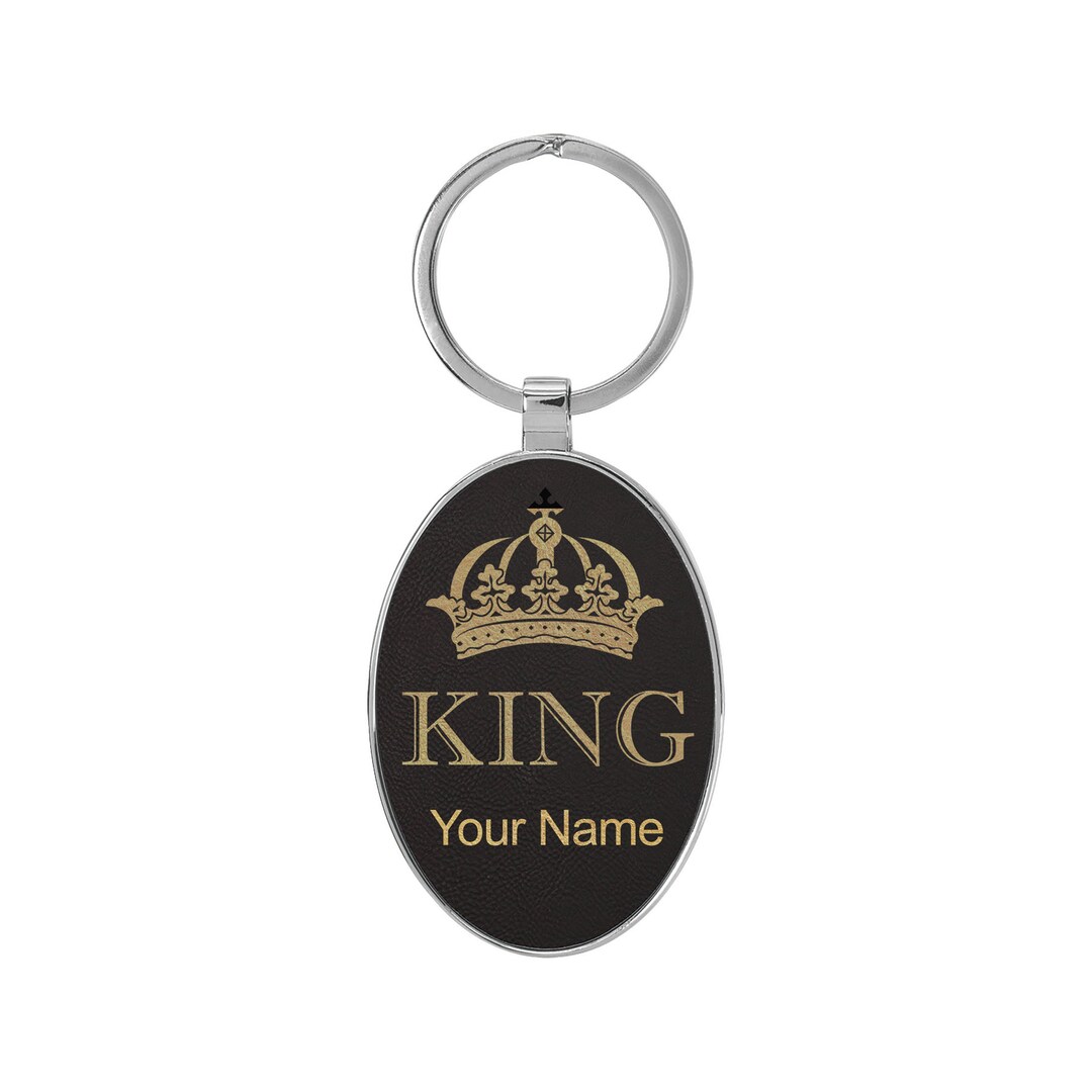 Oval Metal Frame Keychain, King Crown, Personalized Engraving Included ...