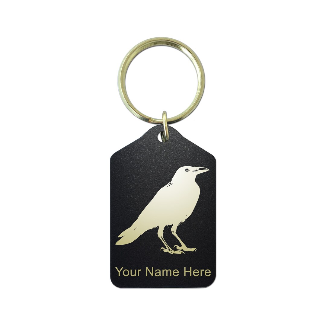 Black Metal Keychain, Crow, Personalized Engraving Included - Etsy