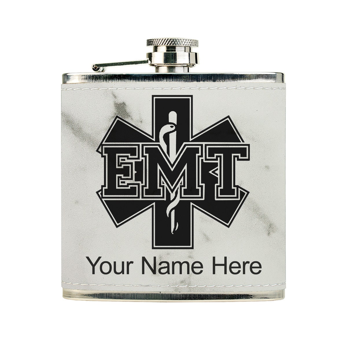 Faux Leather Flask, EMT Emergency Medical Technician, Personalized ...