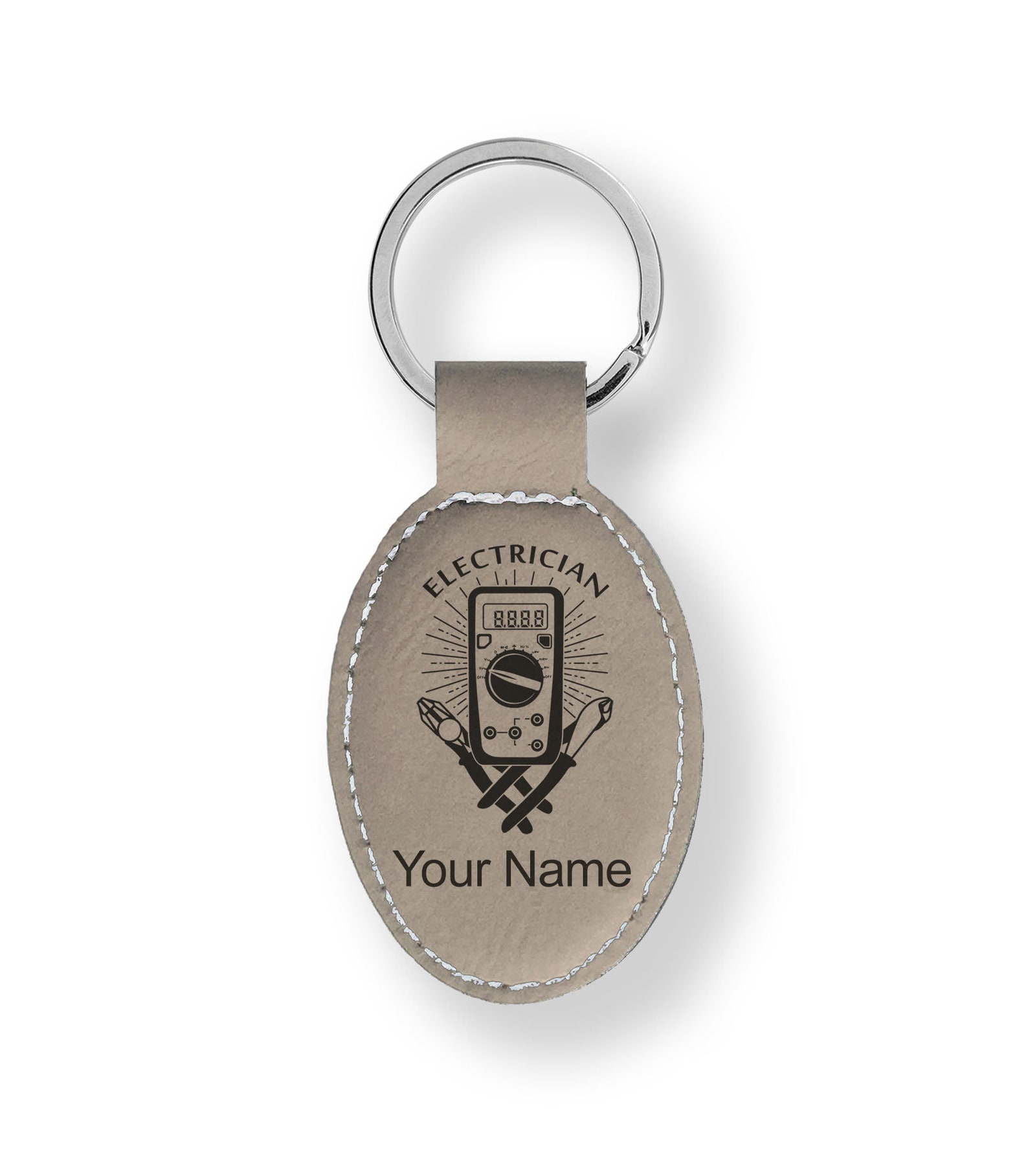 Faux Leather Oval Keychain, electrician, Personalized Engraving ...