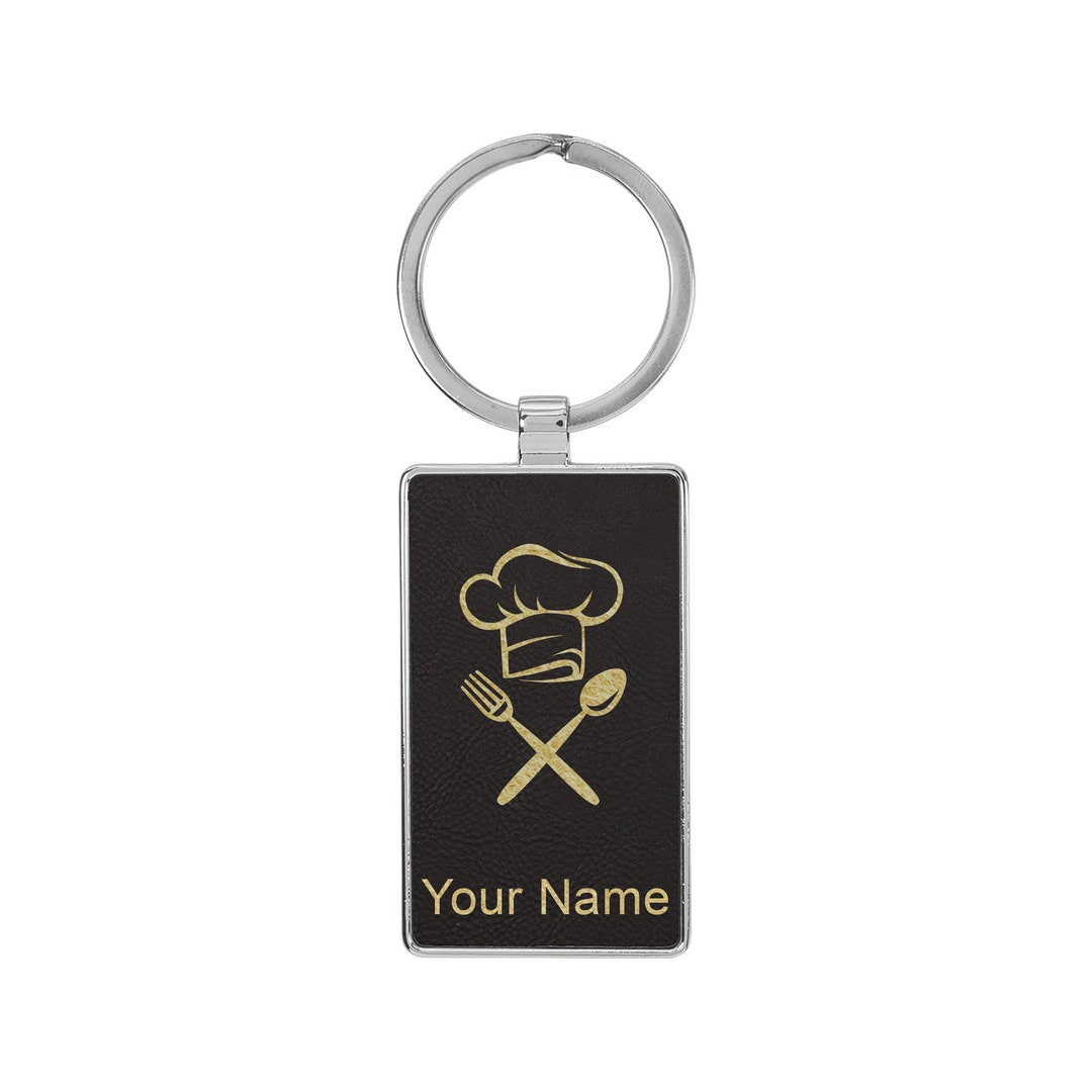 Rectangle Metal Frame Keychain, Chef Hat, Personalized Engraving ...