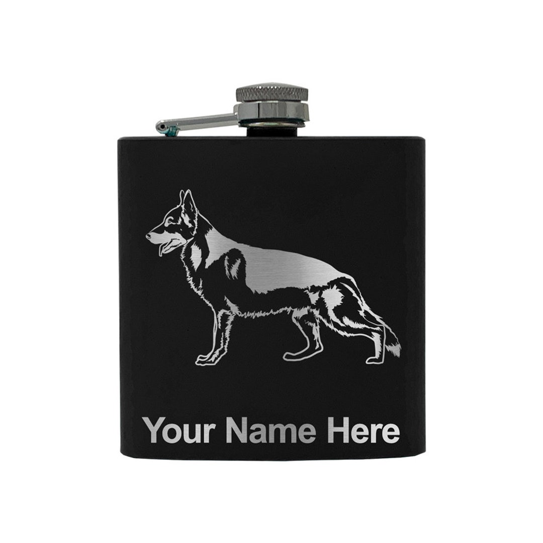 6oz Stainless Steel Flask, German Shepherd Dog, Personalized Engraving ...