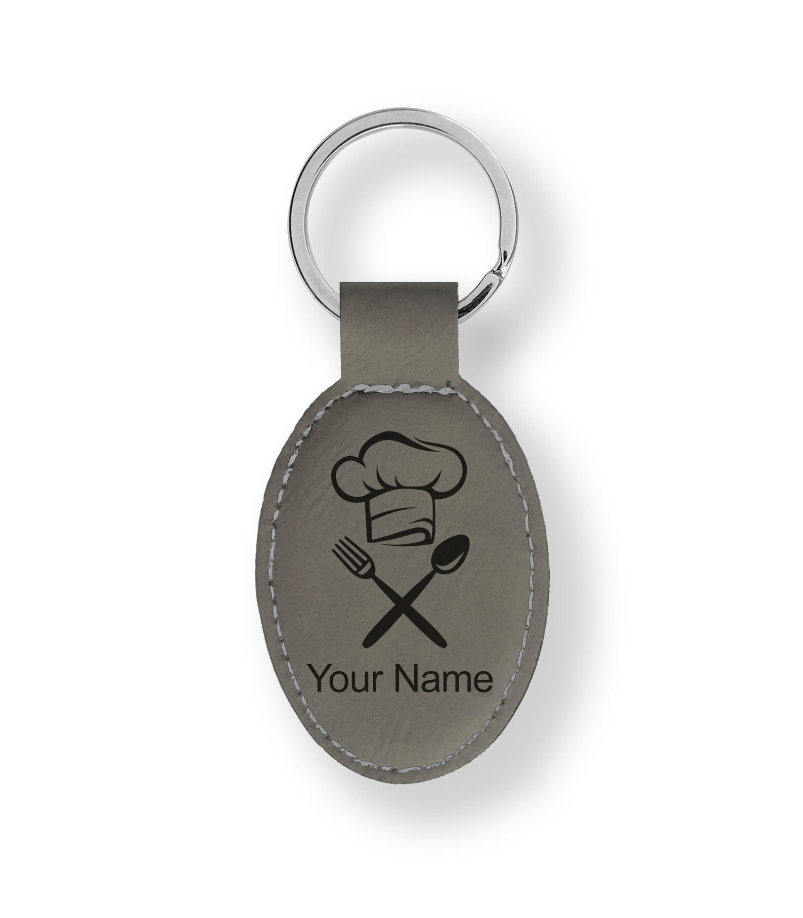 Faux Leather Oval Keychain, chef Hat, Personalized Engraving Included ...