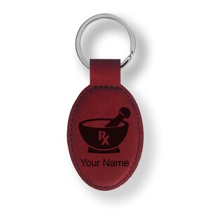 Faux Leather Oval Keychain, rx Pharmacy Symbol, Personalized Engraving ...