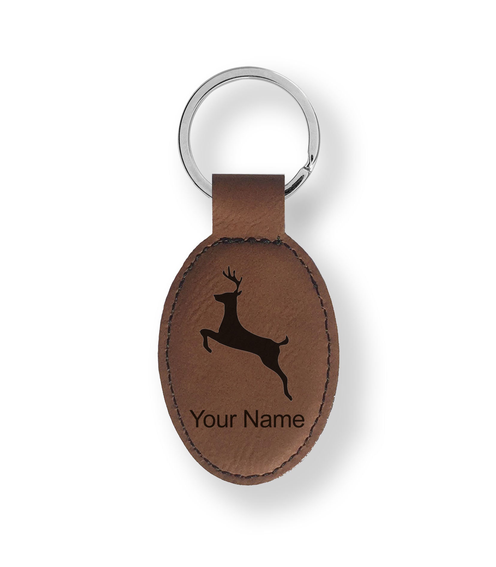 Faux Leather Oval Keychain, deer, Personalized Engraving Included - Etsy