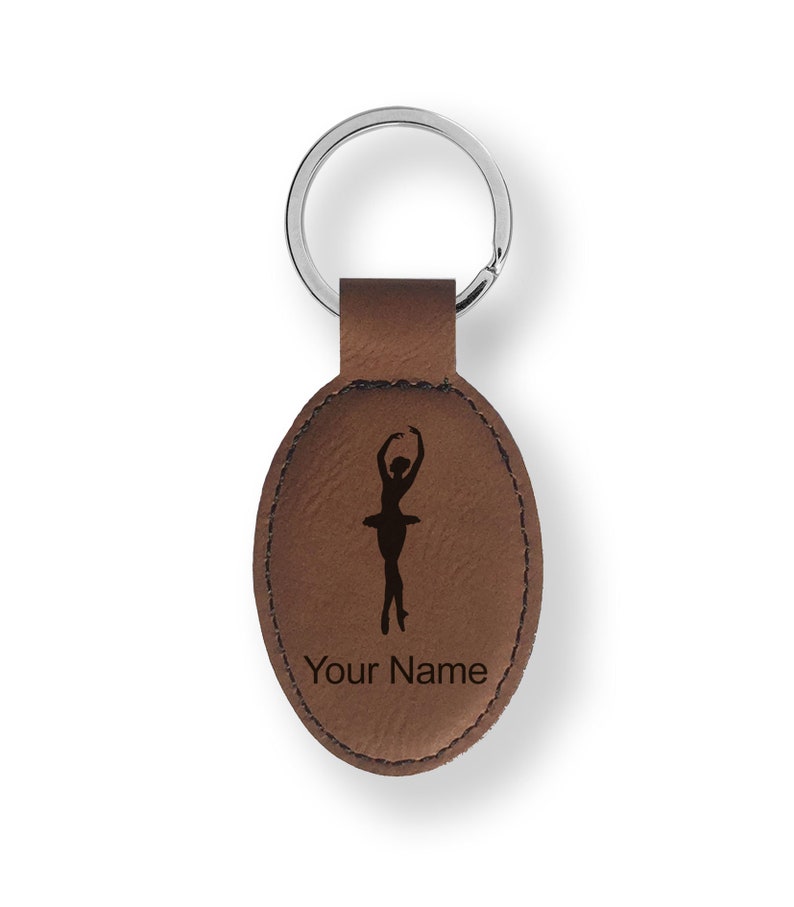 Faux Leather Oval Keychain, ballet Dancer Woman, Personalized Engraving ...