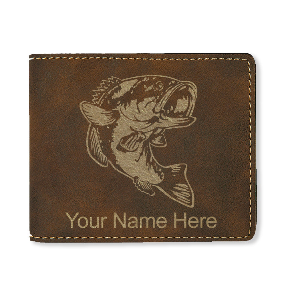 Faux Leather Bi-fold Wallet, bass Fish, Personalized Engraving Included ...