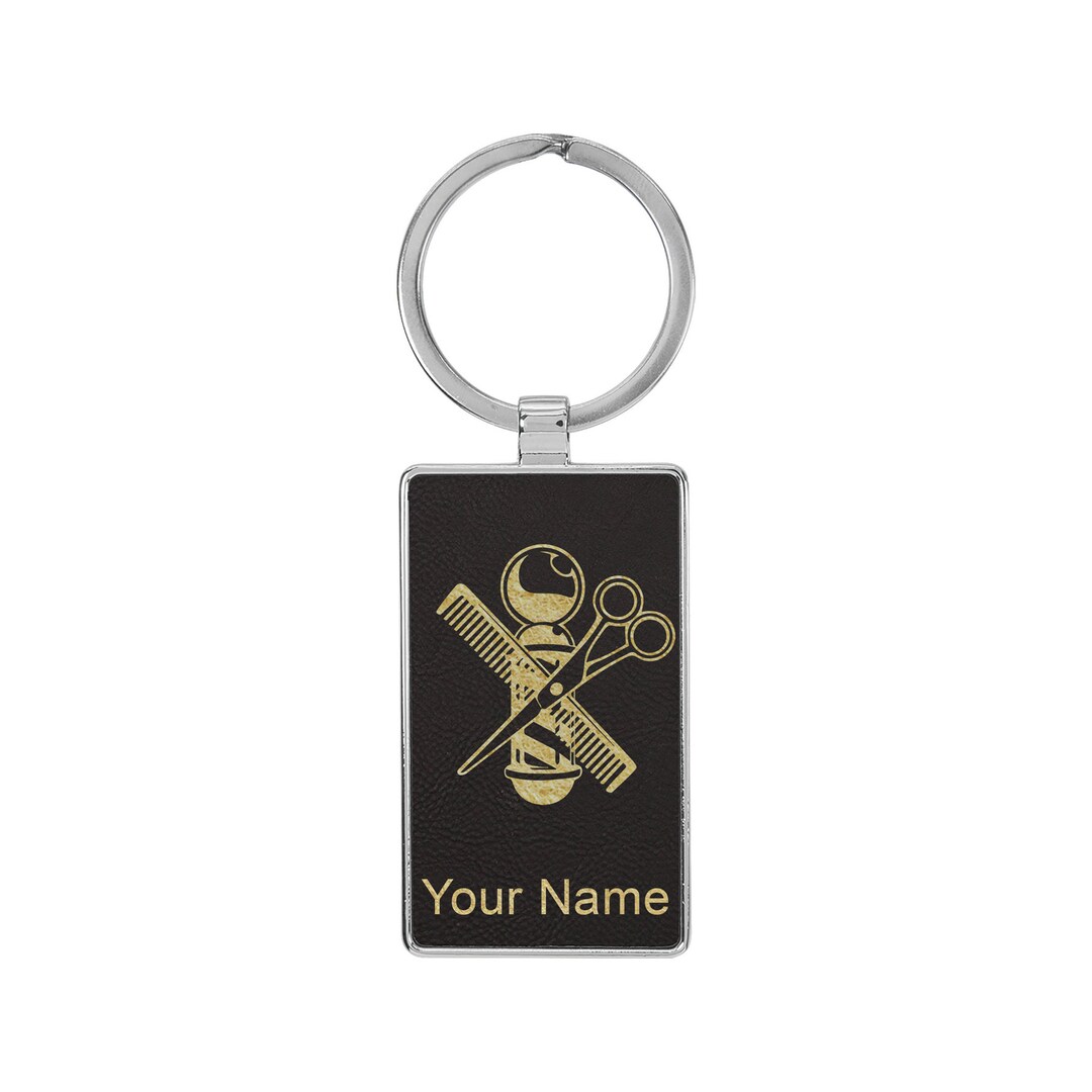 Rectangle Metal Frame Keychain, Barber Shop Pole, Personalized ...