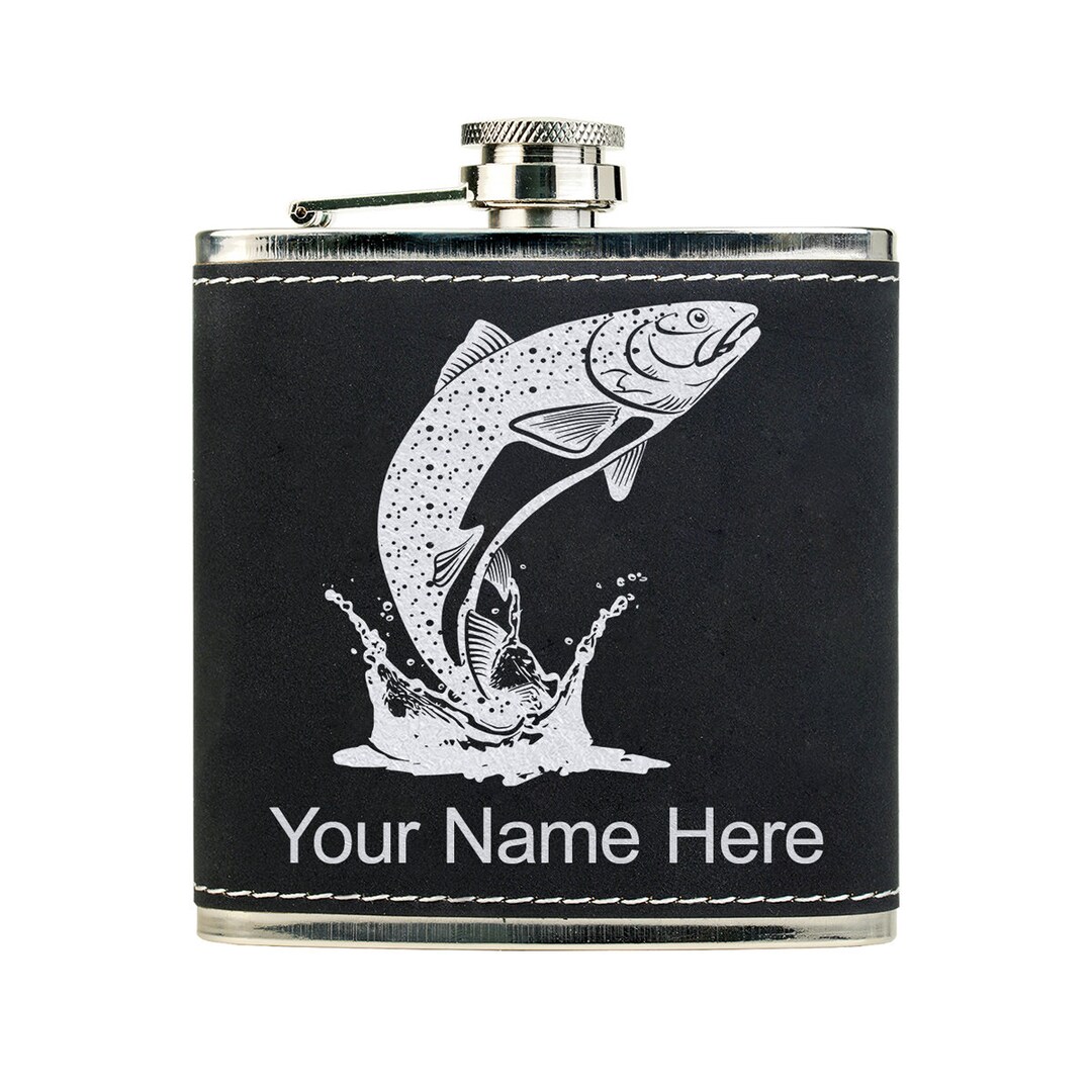 Faux Leather Flask, Trout Fish, Personalized Engraving Included - Etsy
