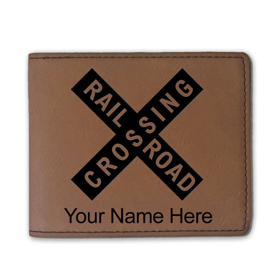 Faux Leather Bi-fold Wallet, Railroad Crossing Sign 1, Personalized ...