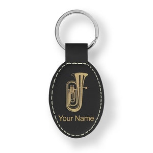 Faux Leather Oval Keychain, tuba, Personalized Engraving Included - Etsy