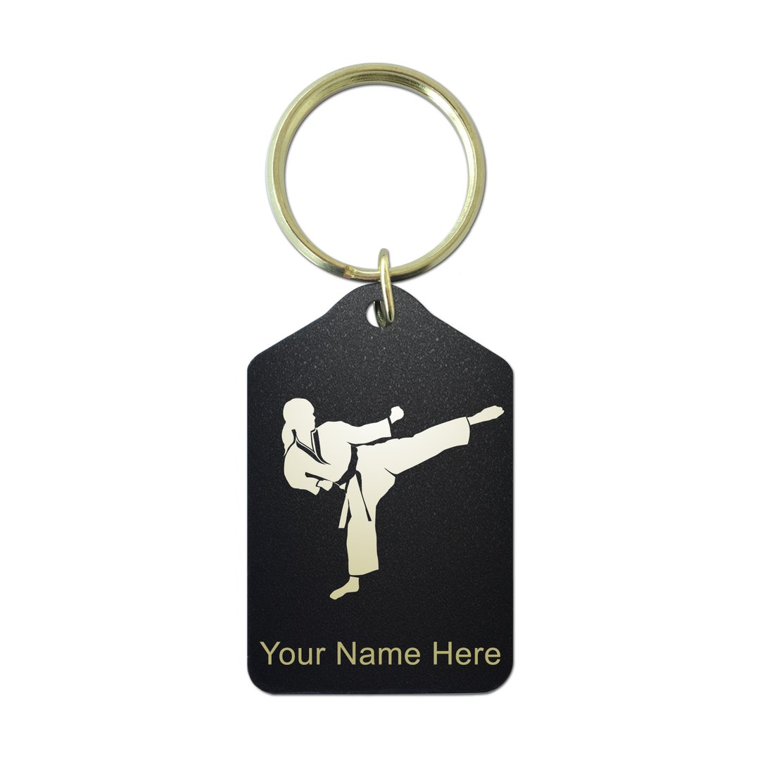 Black Metal Keychain, karate Woman, Personalized Engraving Included - Etsy