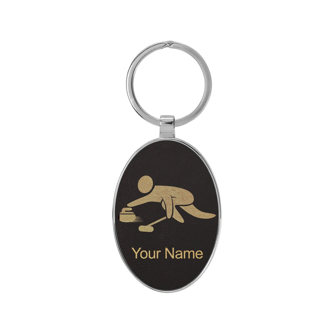 Oval Metal Frame Keychain, Curling Figure, Personalized Engraving ...