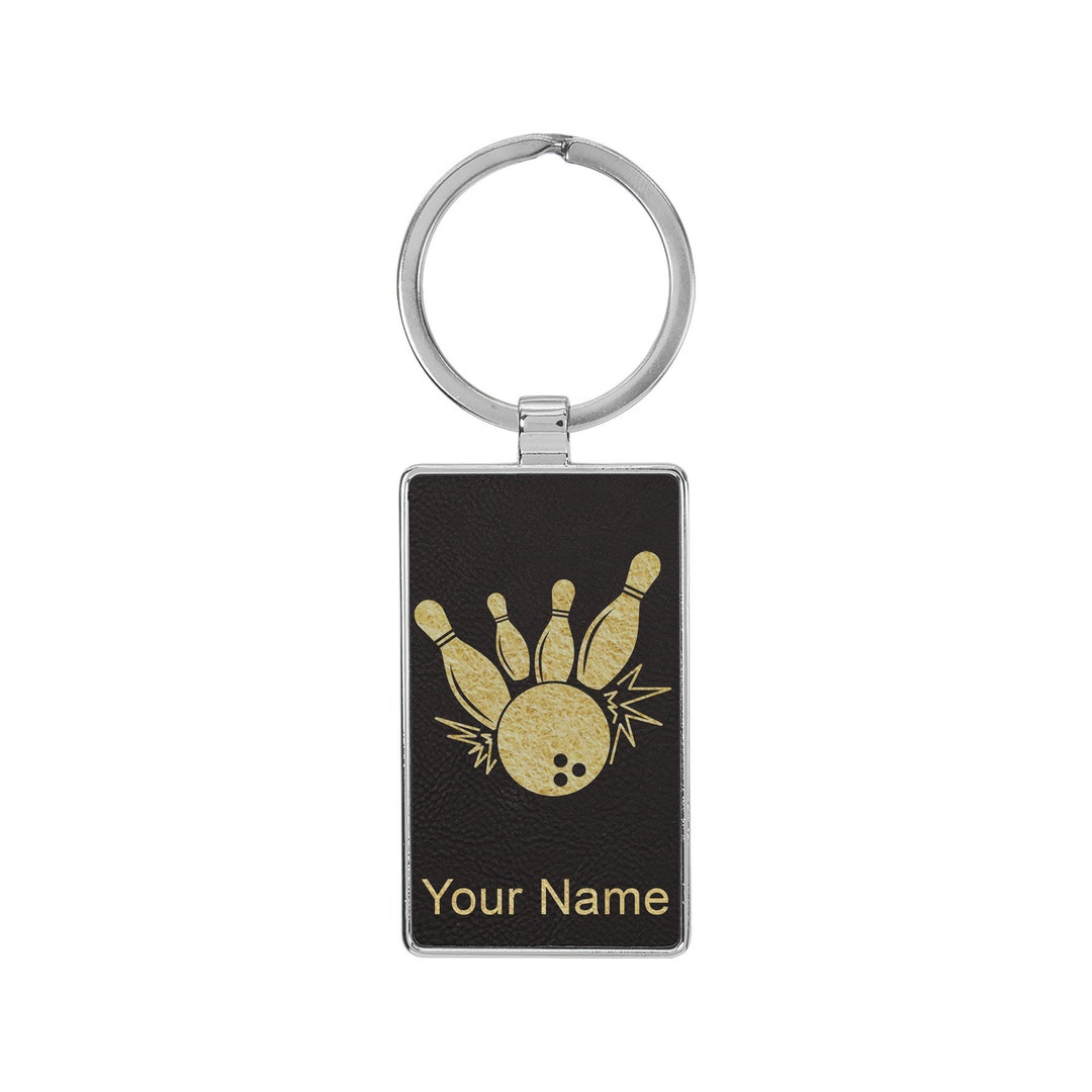 Rectangle Metal Frame Keychain, Bowling Ball and Pins, Personalized ...