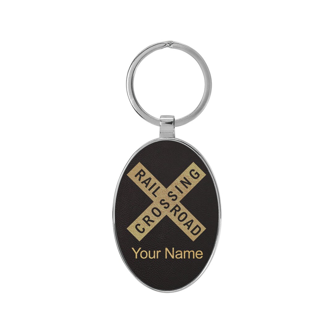 Oval Metal Frame Keychain, Railroad Crossing Sign 1, Personalized ...
