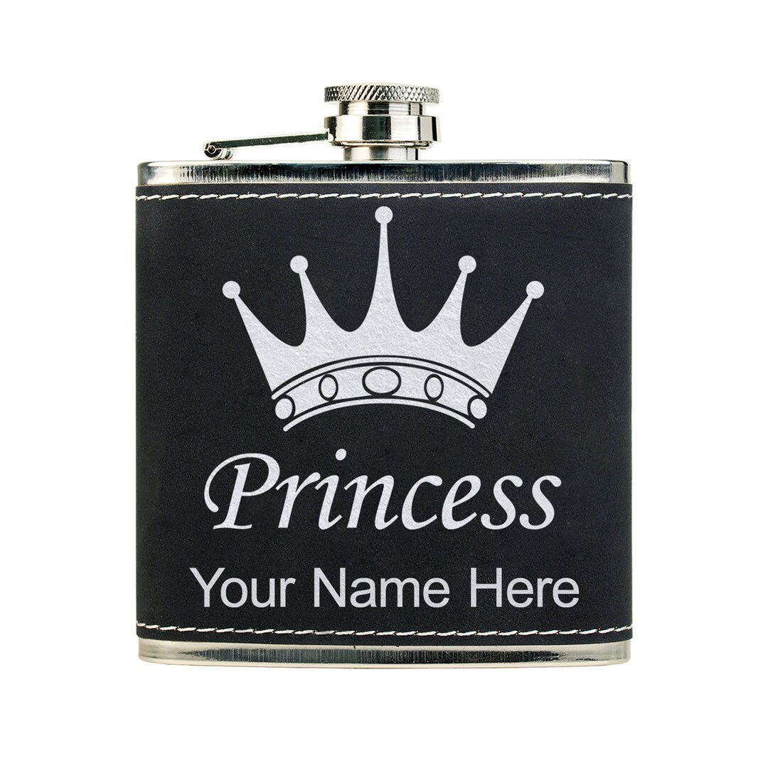 Faux Leather Flask, Princess Crown, Personalized Engraving Included - Etsy