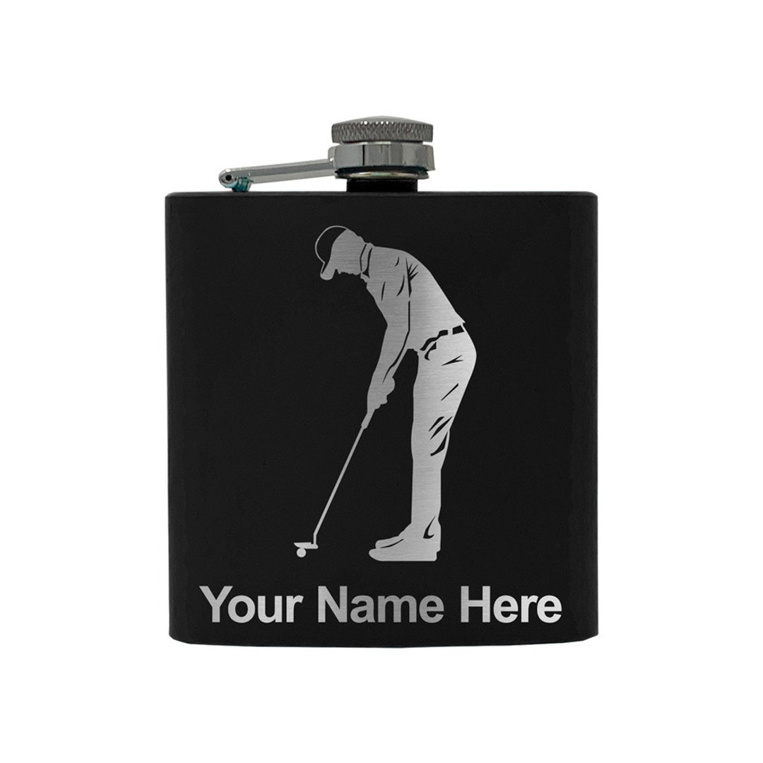 6oz Stainless Steel Flask, Golfer Putting, Personalized Engraving ...
