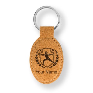 Faux Leather Oval Keychain, fencing, Personalized Engraving Included - Etsy