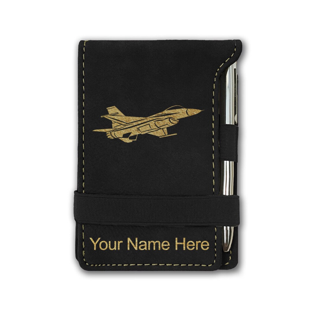 Faux Leather Mini Notepad, Fighter Jet 1, Personalized Engraving ...