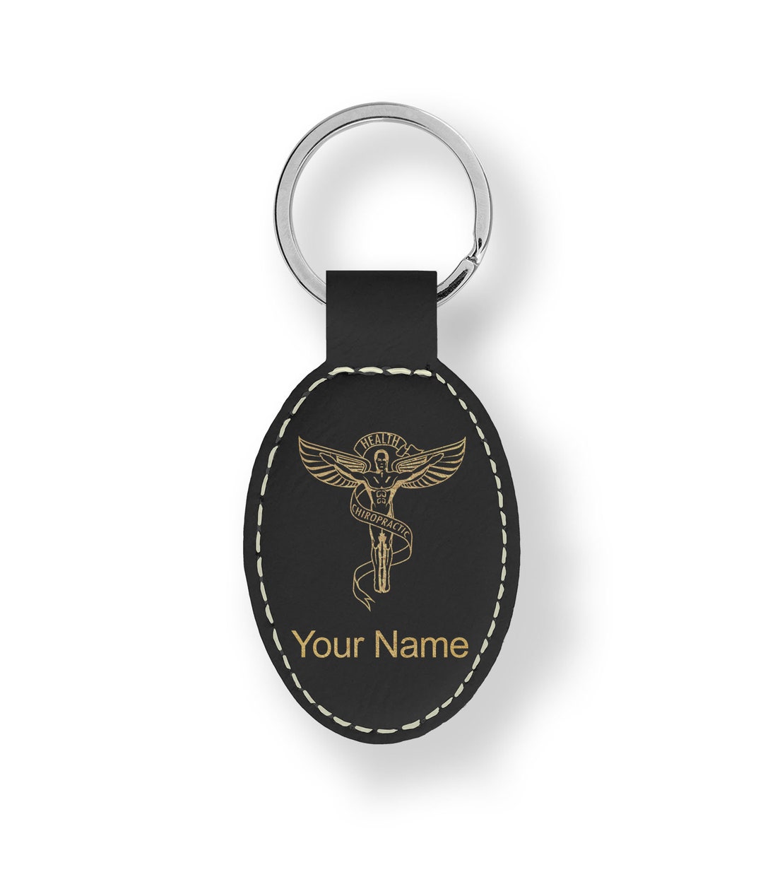 Faux Leather Oval Keychain, chiropractic Symbol, Personalized Engraving ...