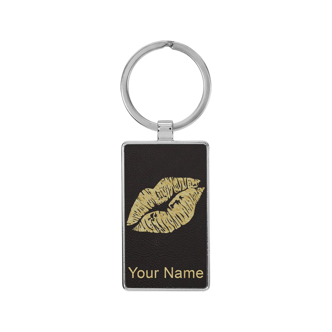 Rectangle Metal Frame Keychain, Lipstick Kiss, Personalized Engraving ...