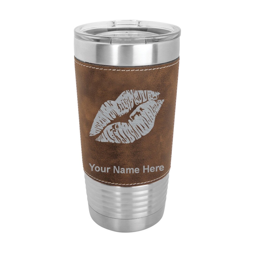20oz Faux Leather Tumbler, Lipstick Kiss, Personalized Engraving ...