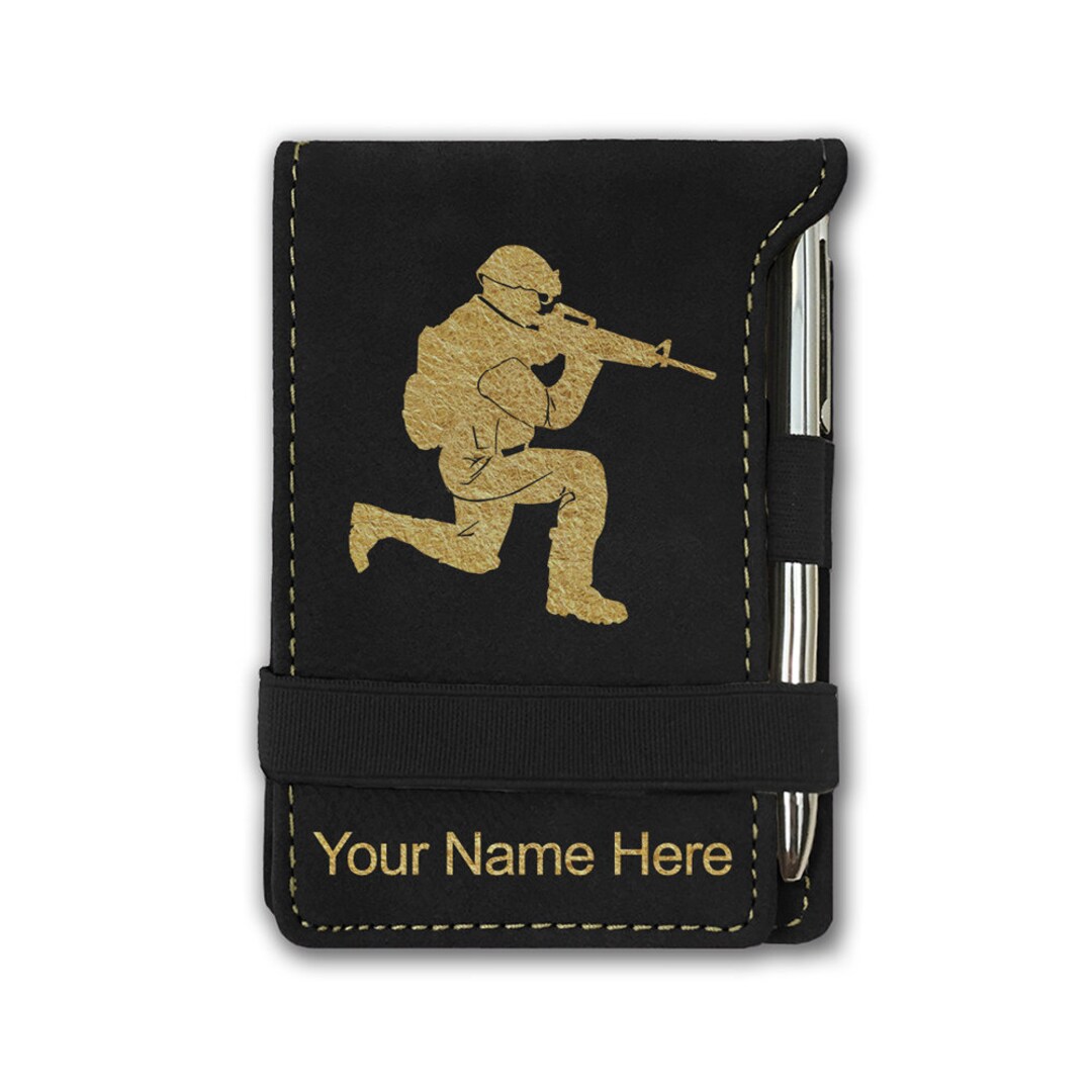 Faux Leather Mini Notepad, Military Soldier, Personalized Engraving ...